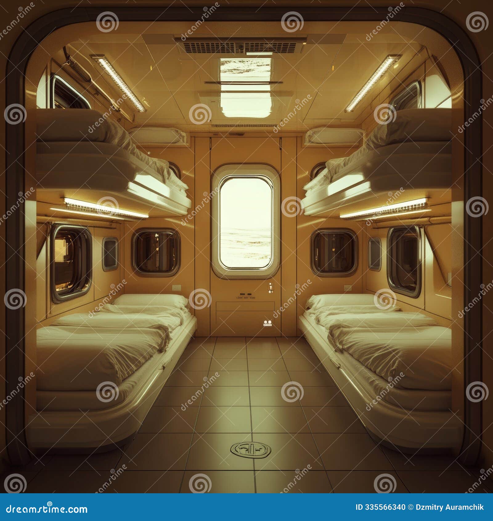 Multiple Sleeping Pods are Illuminated Softly within a Modern Capsule ...