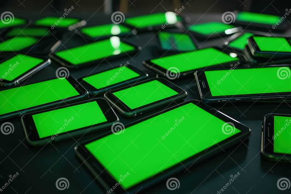 Multiple Smartphones with Green Screen Backgrounds Stock Image - Image ...