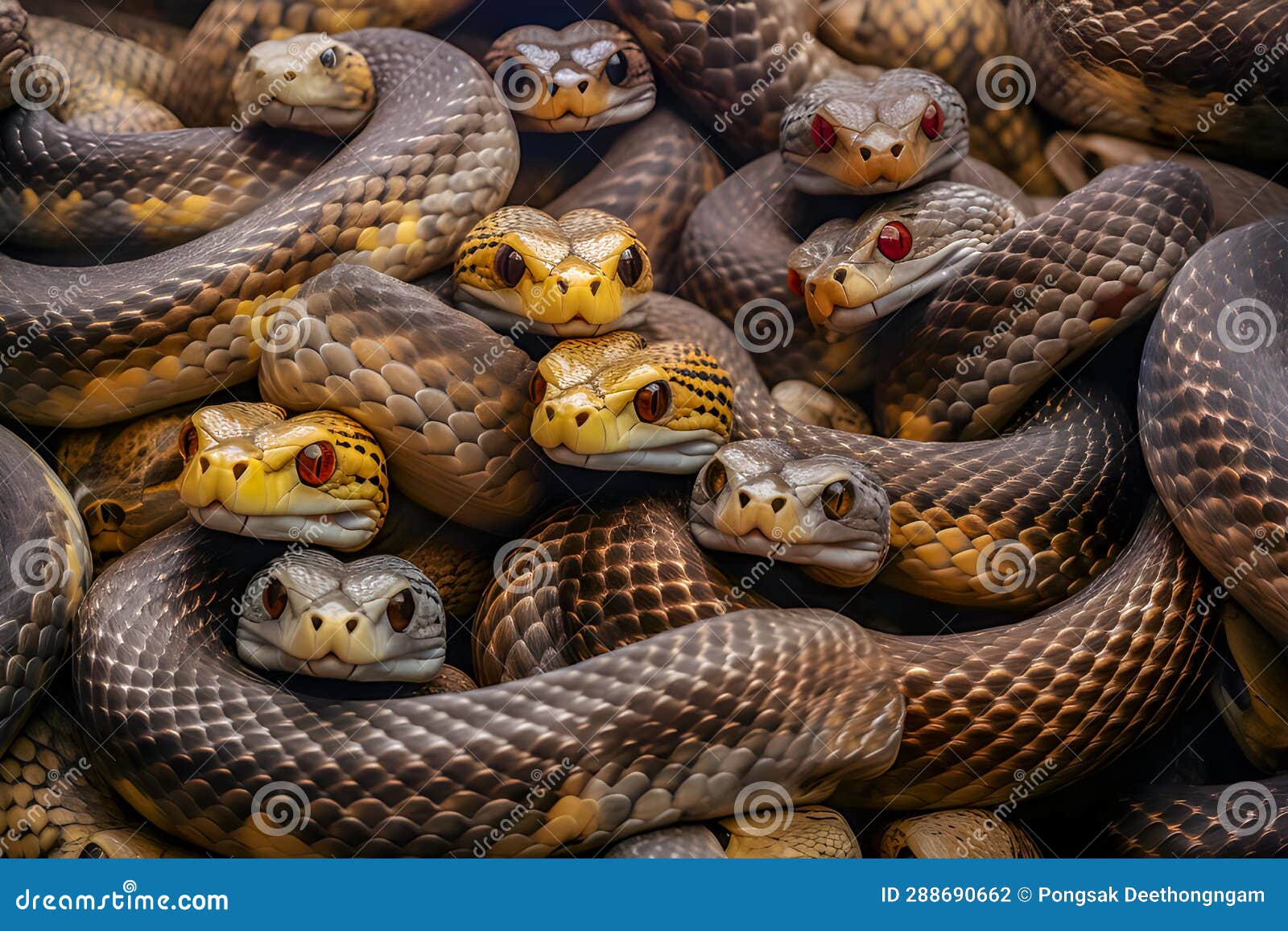 Multiple Snake Face only Packed Together and Straight Look the Same Way ...