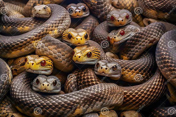 Multiple Snake Face only Packed Together and Straight Look the Same Way ...