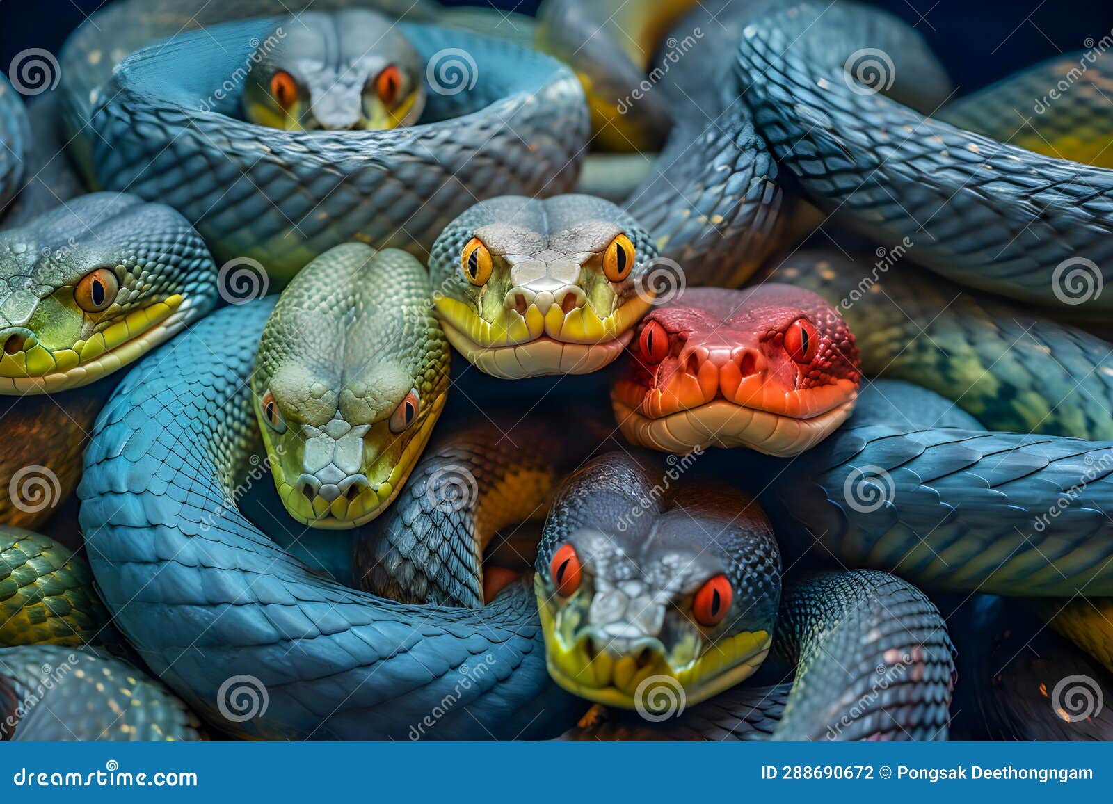 Multiple Snake Face only Packed Together and Straight Look the Same Way ...