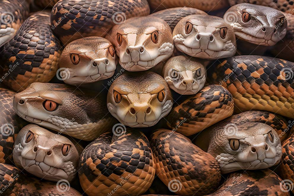 Multiple Snake Face only Packed Together and Straight Look the Same Way ...