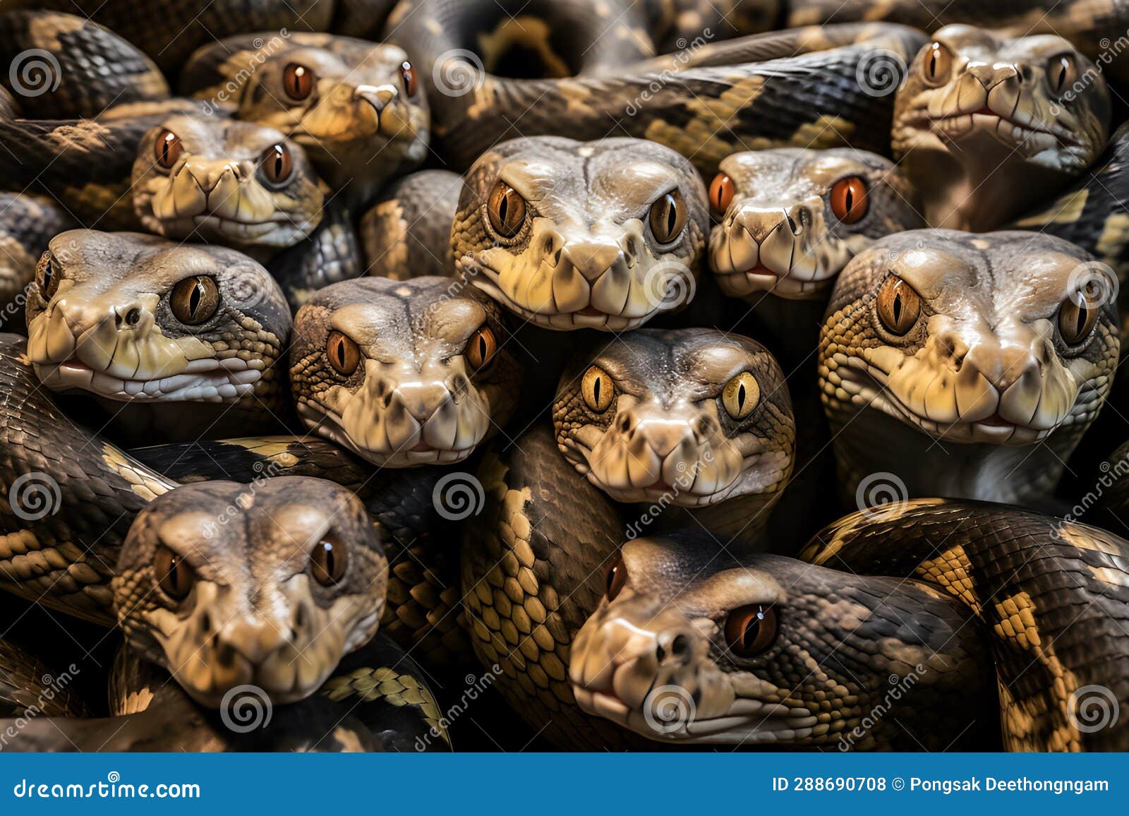 Multiple Snake Face only Packed Together and Straight Look the Same Way ...