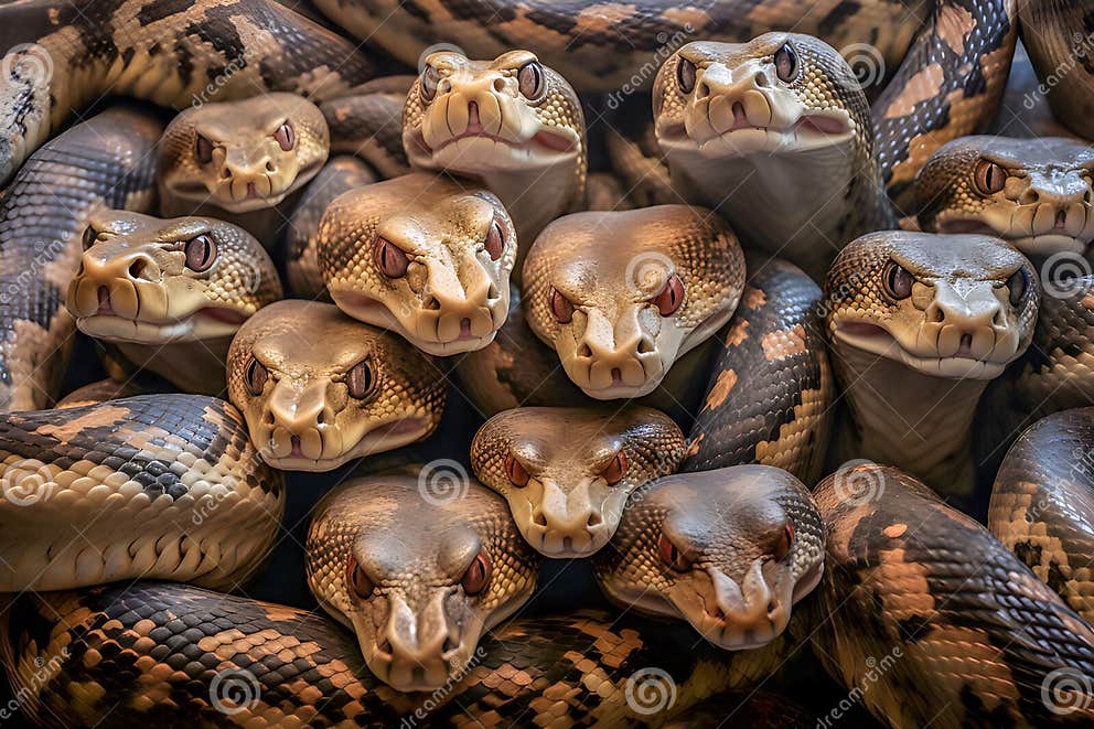Multiple Snake Face only Packed Together and Straight Look the Same Way ...