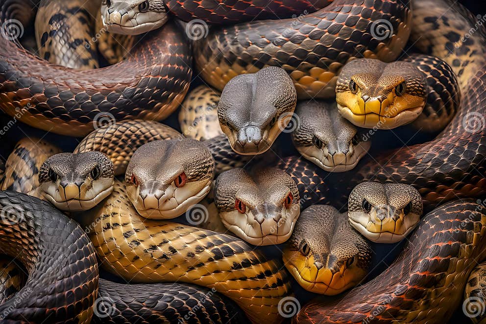 Multiple Snake Face only Packed Together and Straight Look the Same Way ...