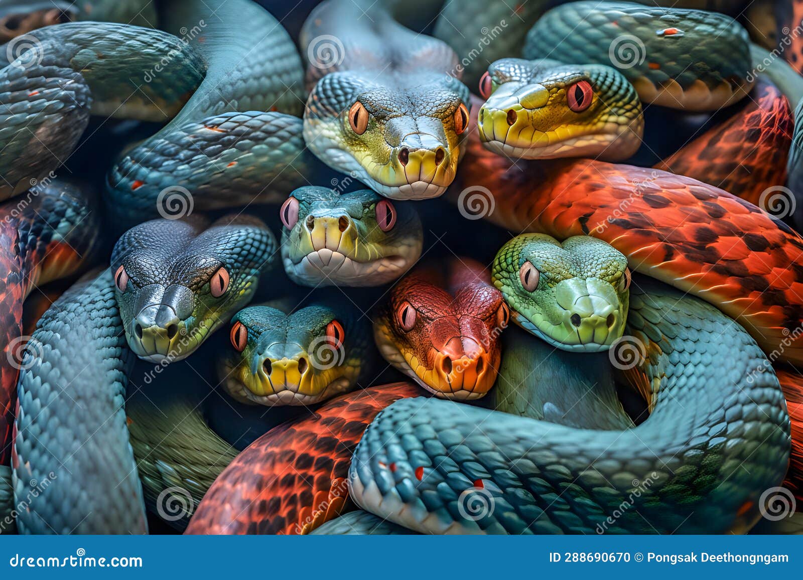 Multiple Snake Face only Packed Together and Straight Look the Same Way ...