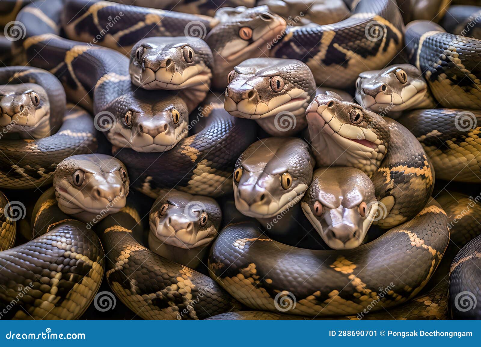 Multiple Snake Face only Packed Together and Straight Look the Same Way ...