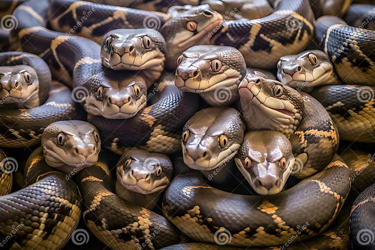 Multiple Snake Face only Packed Together and Straight Look the Same Way ...