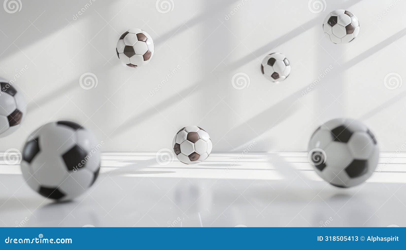 Multiple Soccer Balls Appear To Float in a White, Sunlit Room with ...