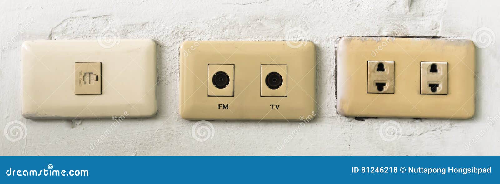 Multiple Socket on the Wall. Stock Photo - Image of wall, television ...