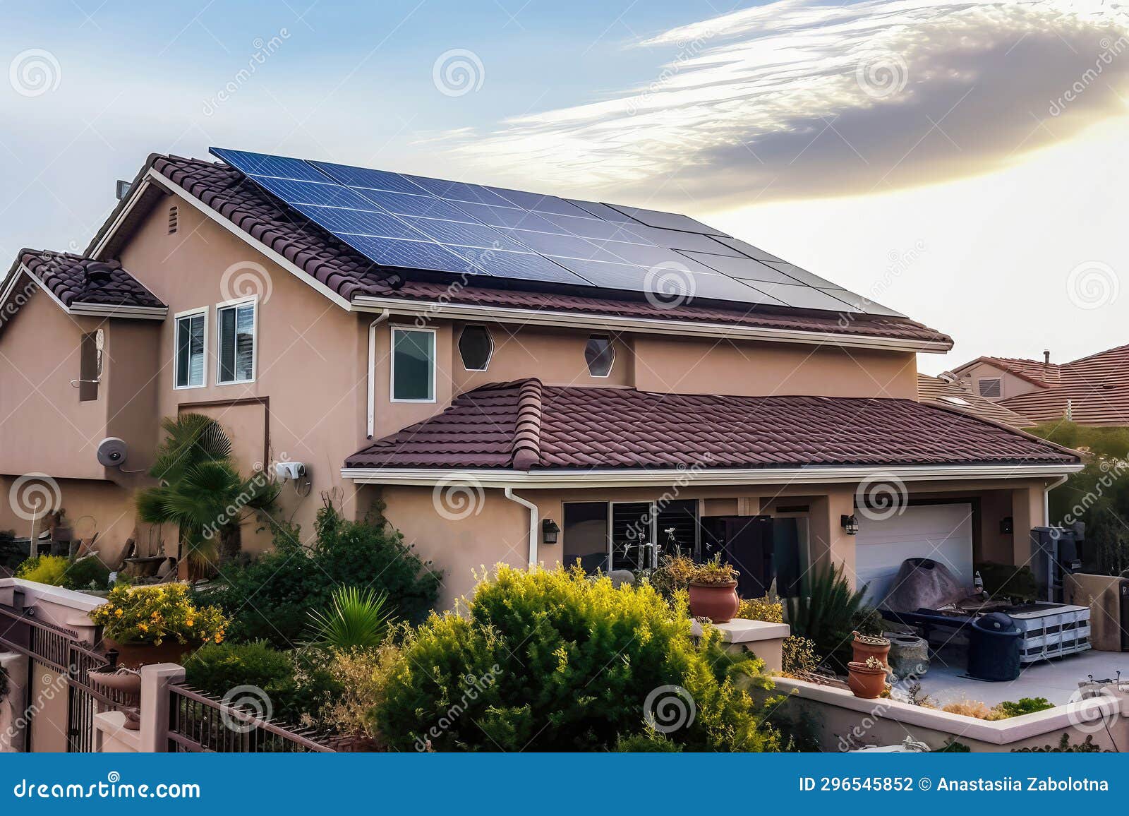 Multiple Solar Panels Installed on Residential Rooftop. Generative AI ...