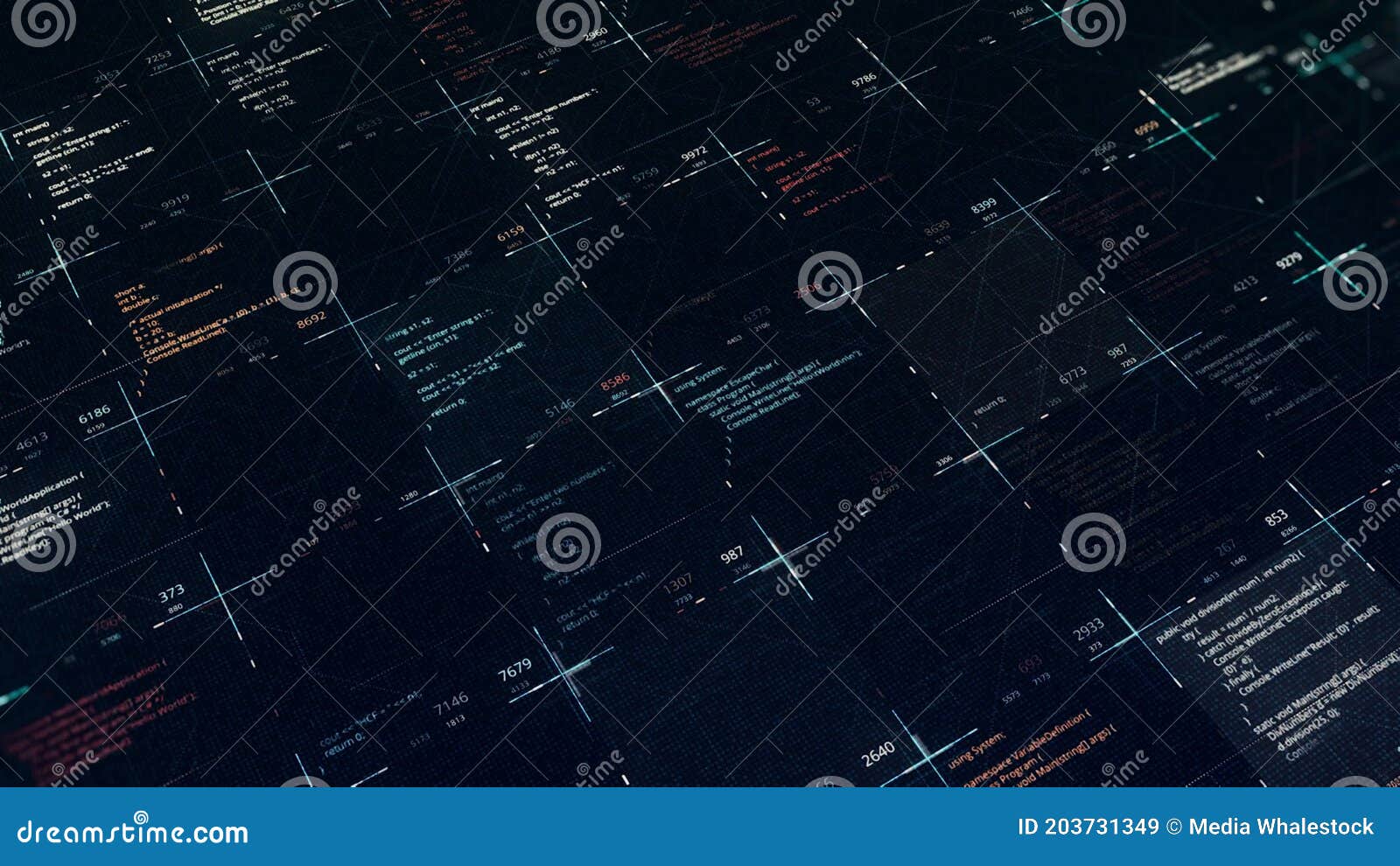 Multiple Source Codes on Digital Background. Animation. Program Codes in Cells of Computer S ...