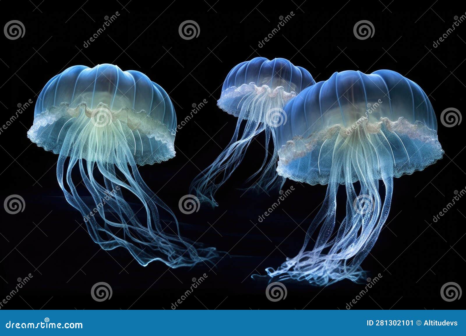 Multiple Species of Bioluminescent Jellyfish Floating Together Stock ...