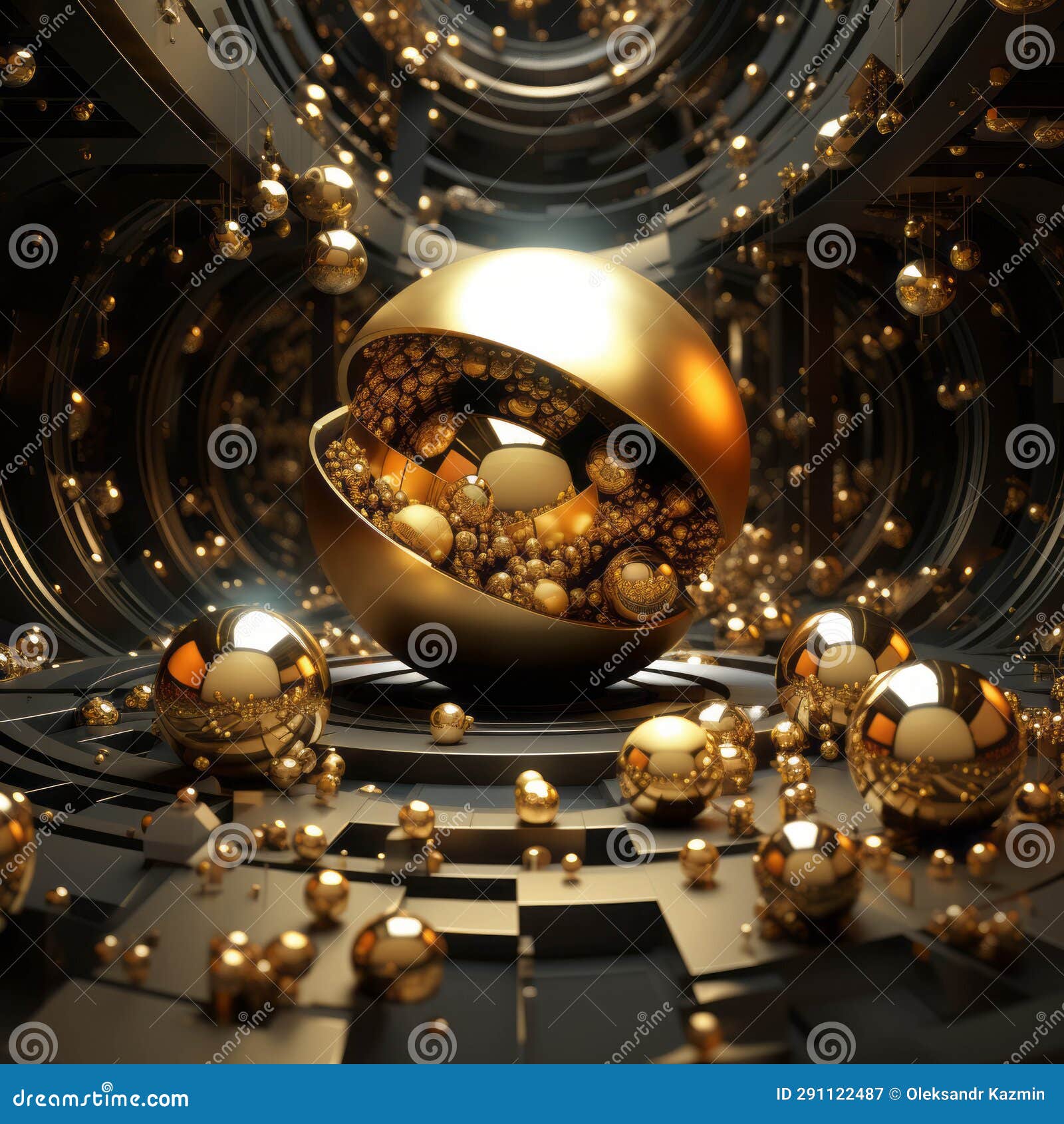 Multiple spheres of gold stock illustration. Illustration of background ...