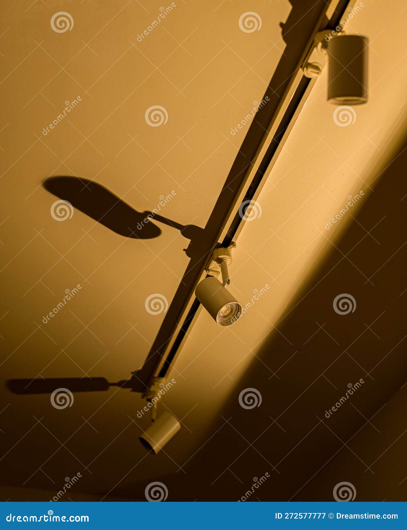 Multiple Spotlights Railing on Ceiling Wall. Stock Image - Image of ...