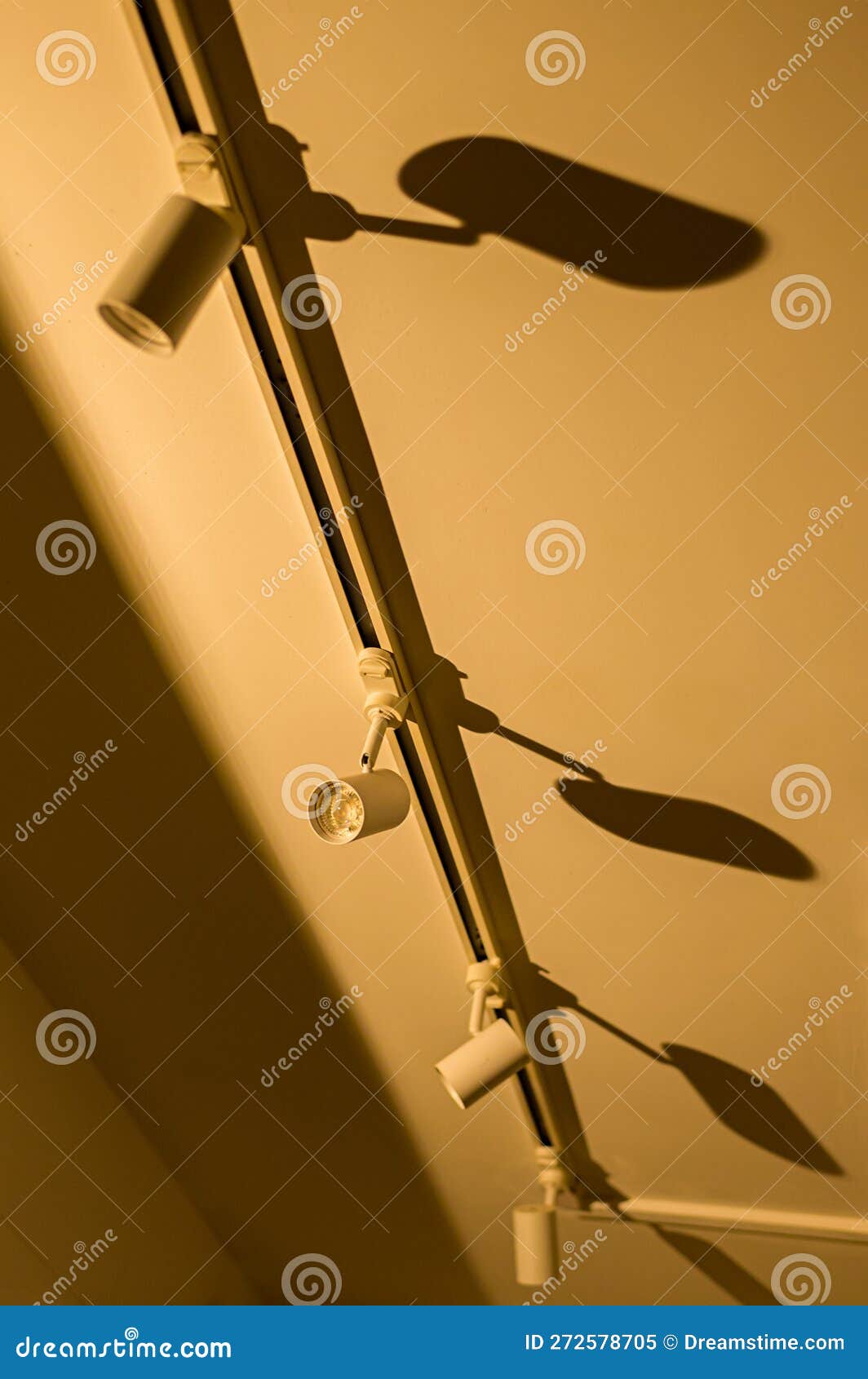 Multiple Spotlights Railing on Ceiling Wall. Stock Image - Image of ...