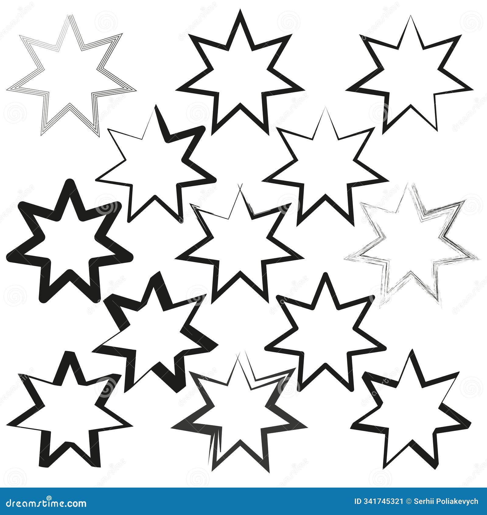 Multiple Star Outline Icons. Black and White Geometric Shapes. Simple ...