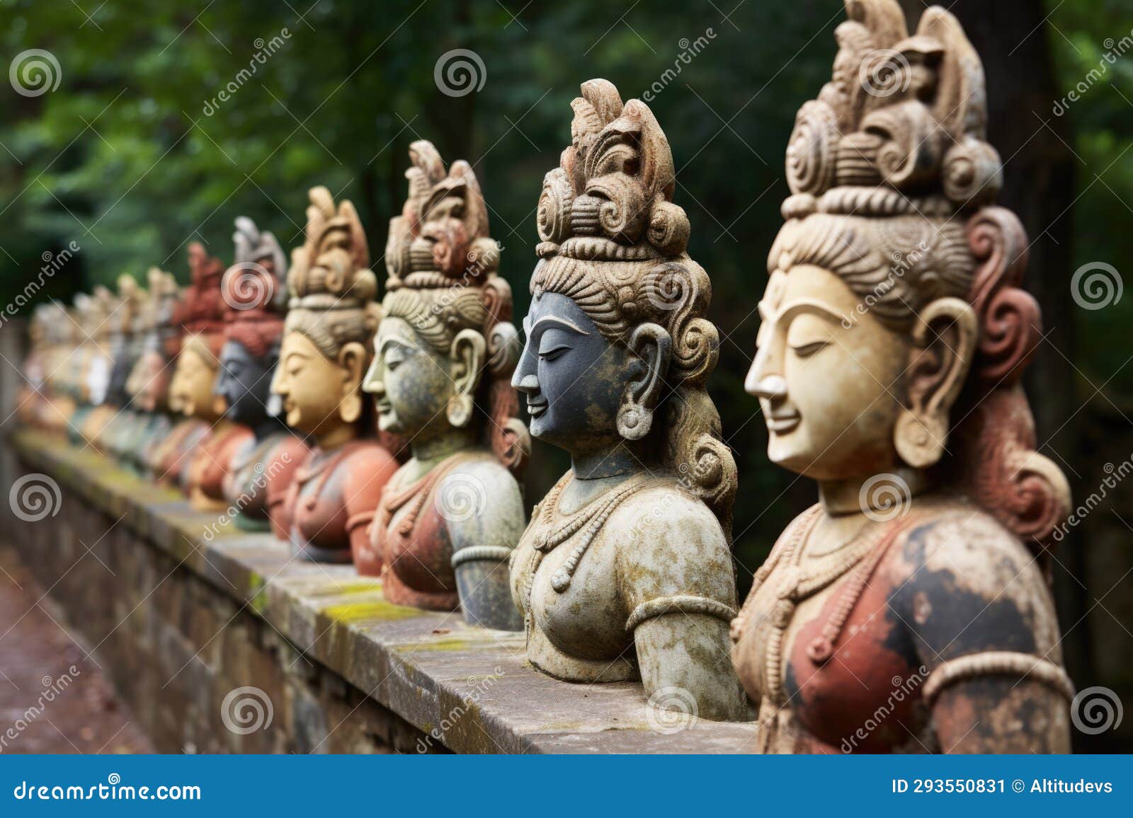 Multiple Stone Sculptures of Hindu Gods in a Row Stock Illustration ...