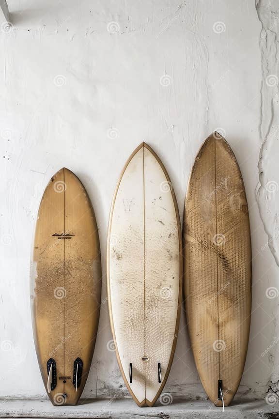 Multiple Surfboards Standing Against a Wall Indoors. Stock Photo ...