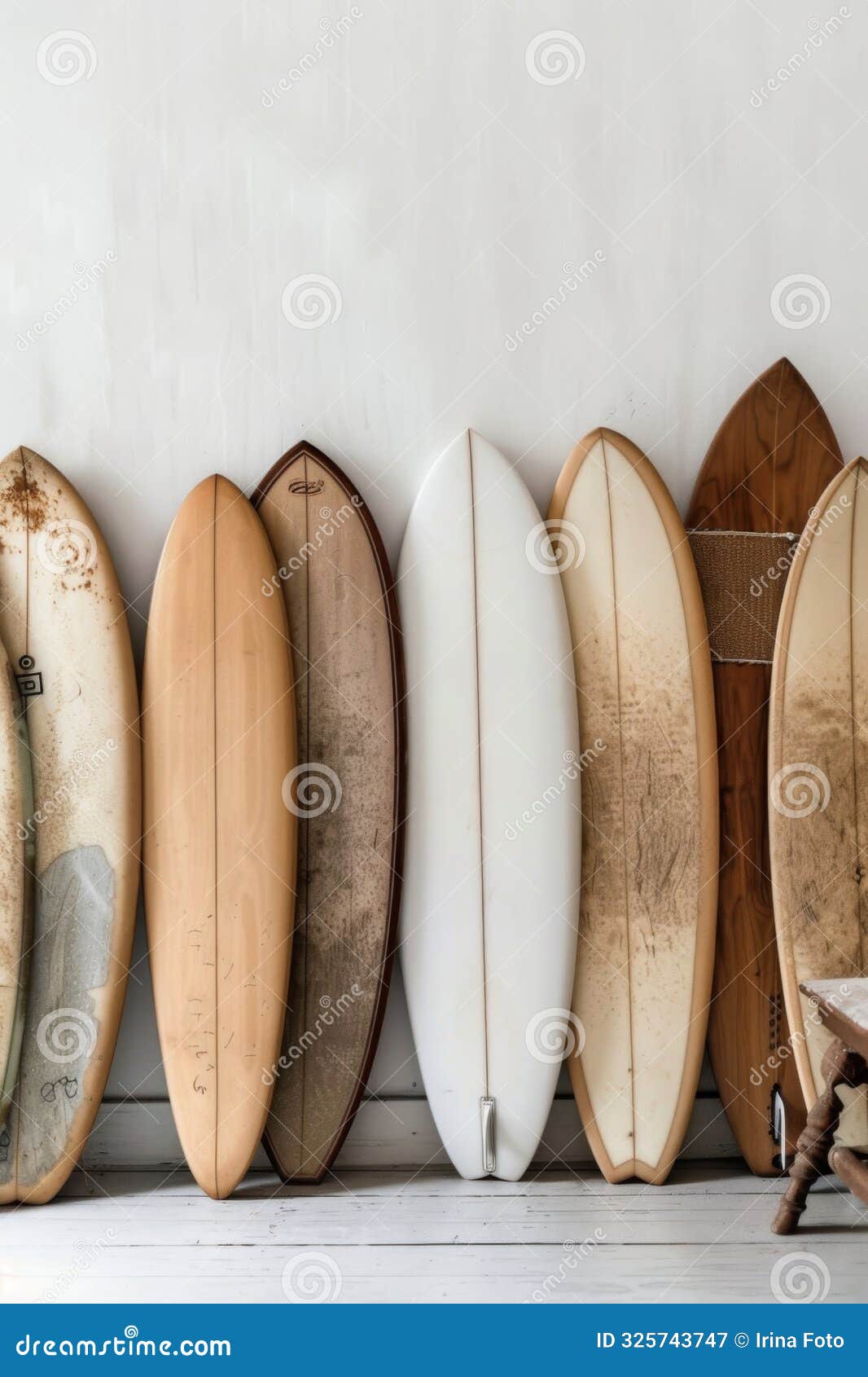 Multiple Surfboards Standing Against a Wall Indoors. Stock Image ...