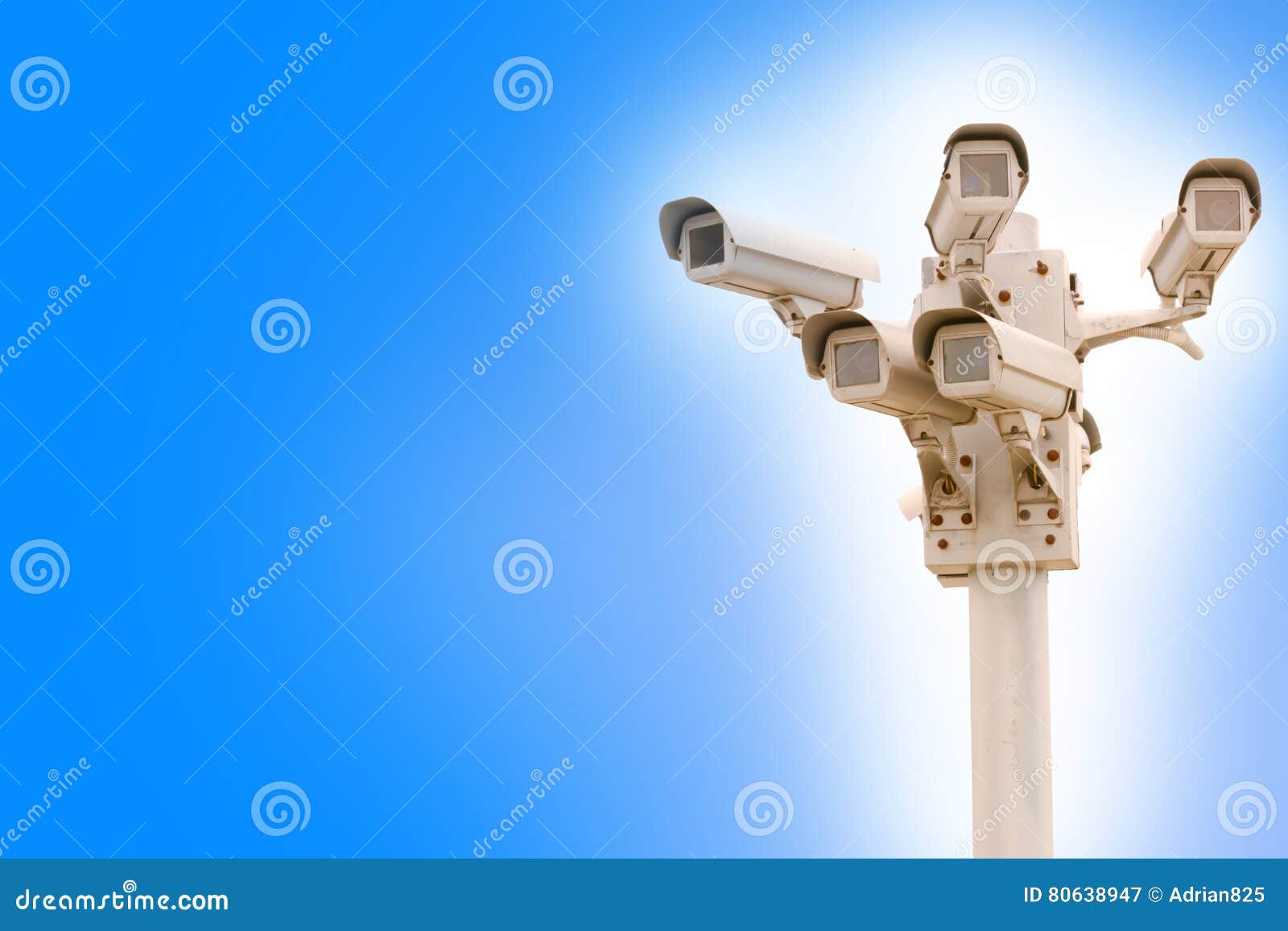 Multiple Surveillance Cameras on Blue Sky Stock Image - Image of ...