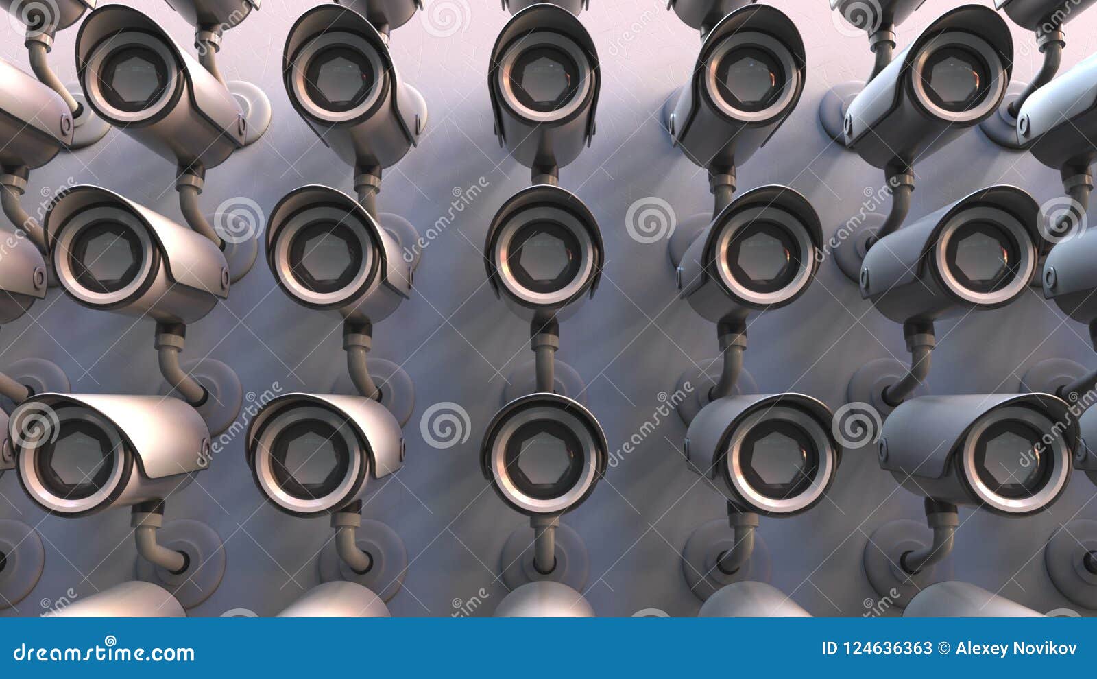 Multiple Surveillance Cameras Public Safety Or Privacy Related Conceptual 3d Rendering Stock