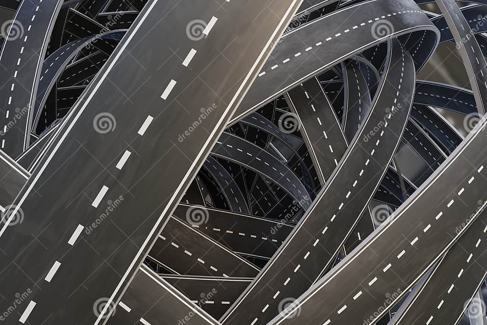 Multiple Tangled Chaotic Roads. 3D Rendered Illustration Stock ...