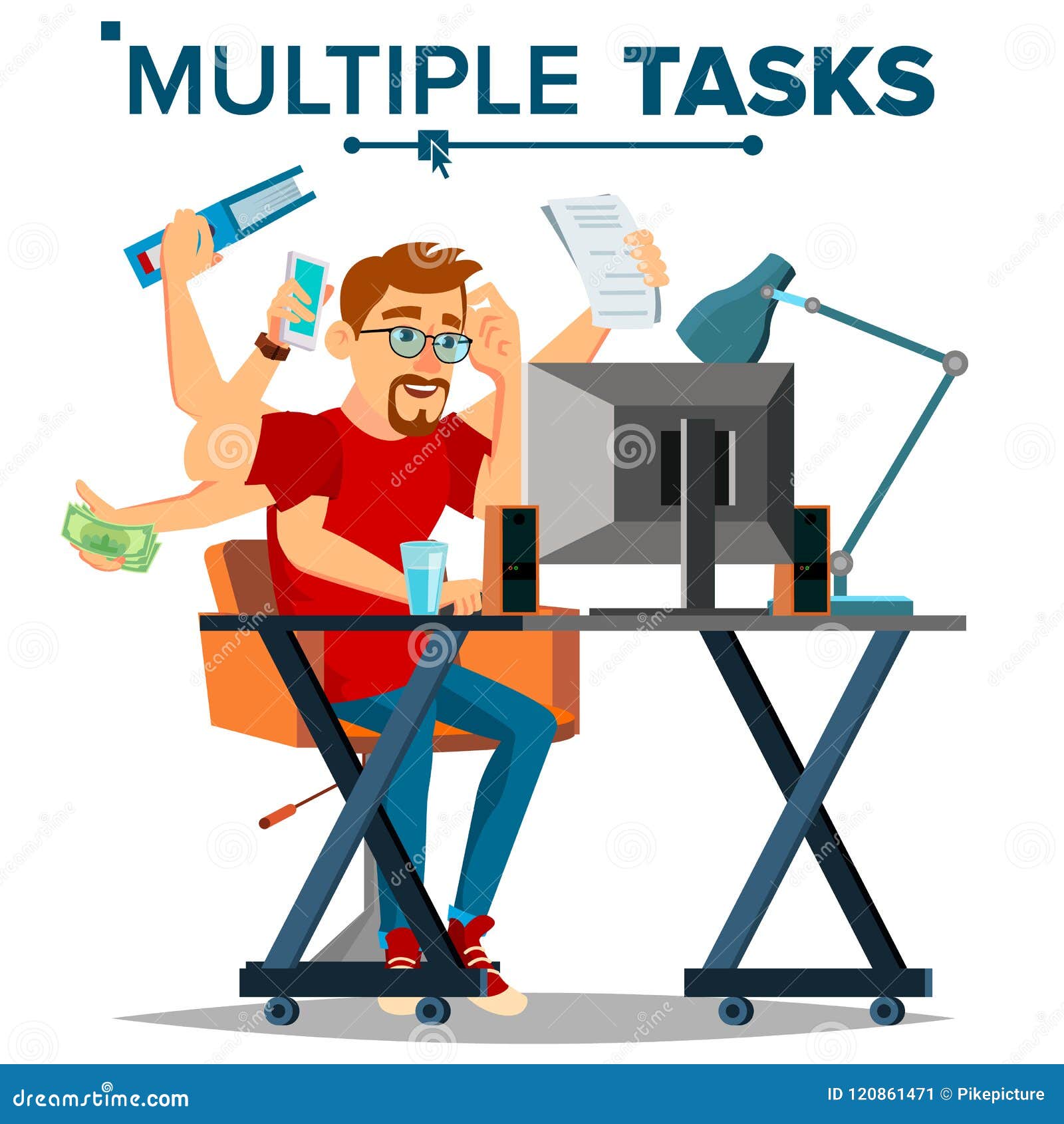 Multiple Tasks Businessman Vector. Many Hands Doing Tasks ...