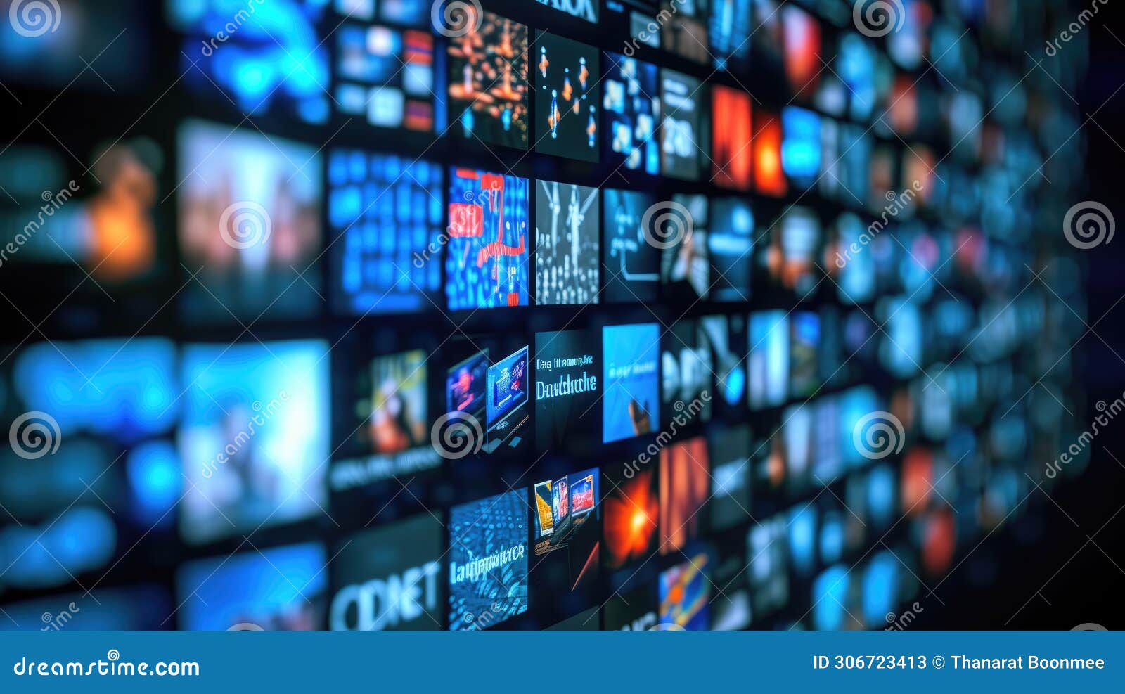 Multiple Television Screens Displaying Various TV Channels, Embodying ...