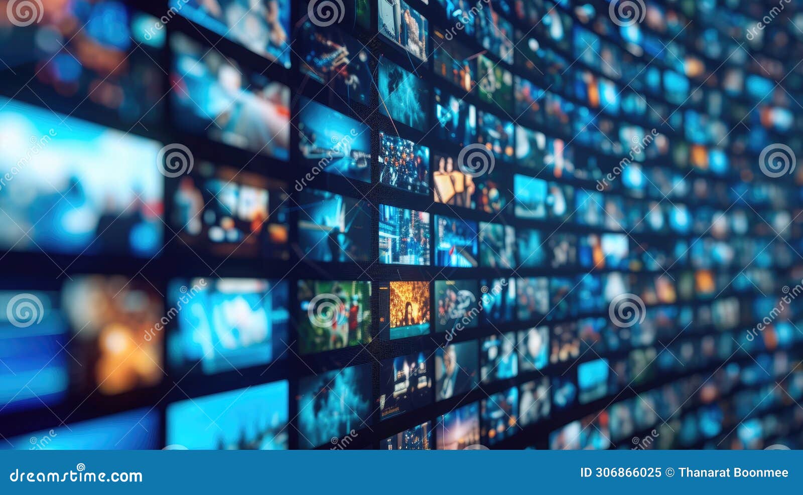 Multiple Television Screens Displaying Various TV Channels, Embodying ...