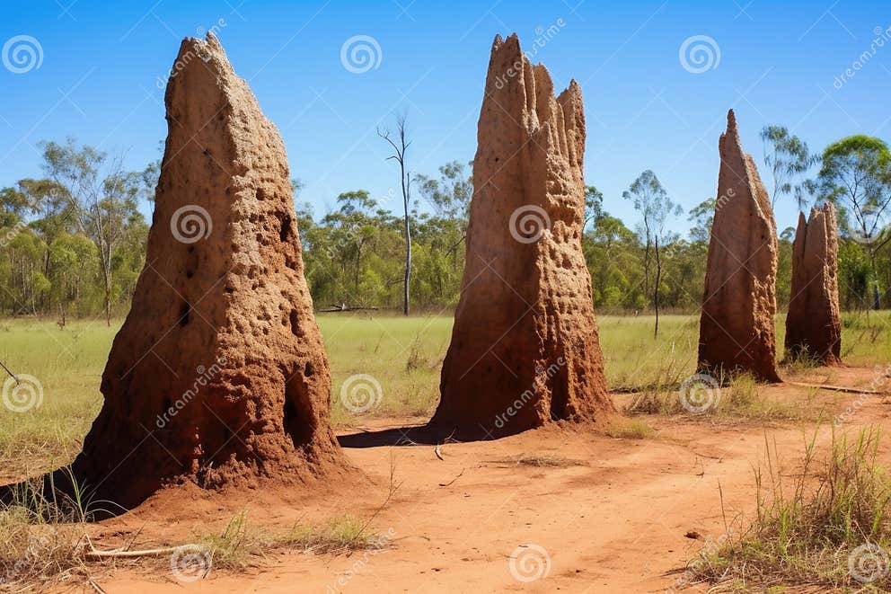 Multiple Termite Mounds at Different Stages of Development Stock Photo ...