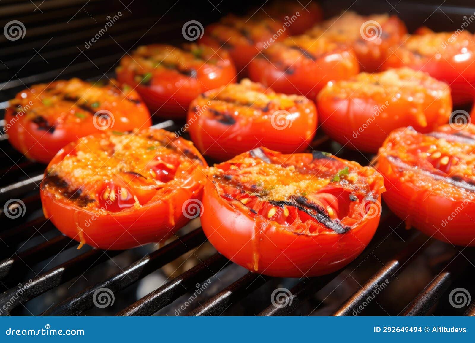 Multiple Tomatoes on Grill with Heat Waves Distorting Their Shape Stock ...
