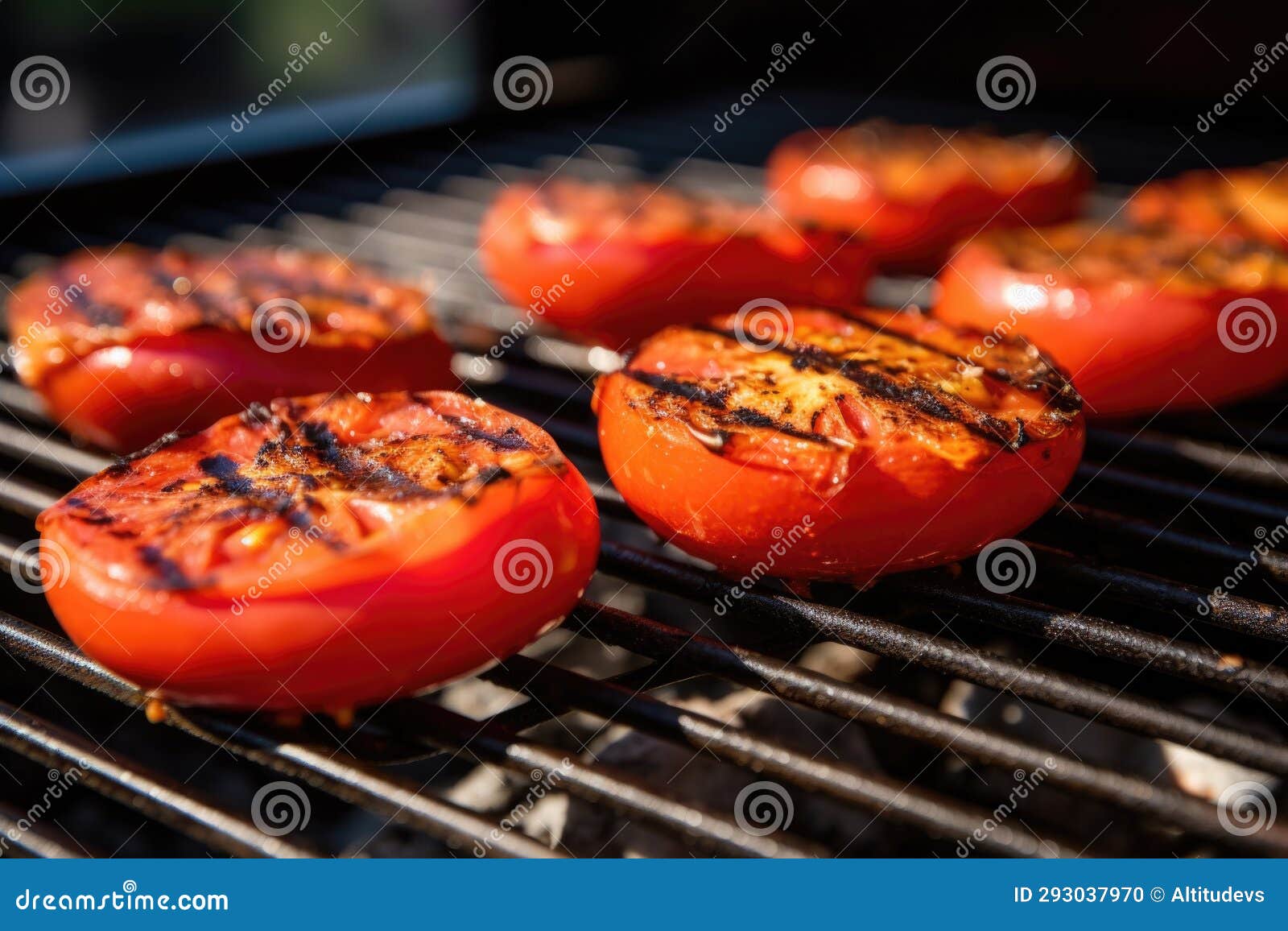 Multiple Tomatoes on Grill with Heat Waves Distorting Their Shape Stock ...