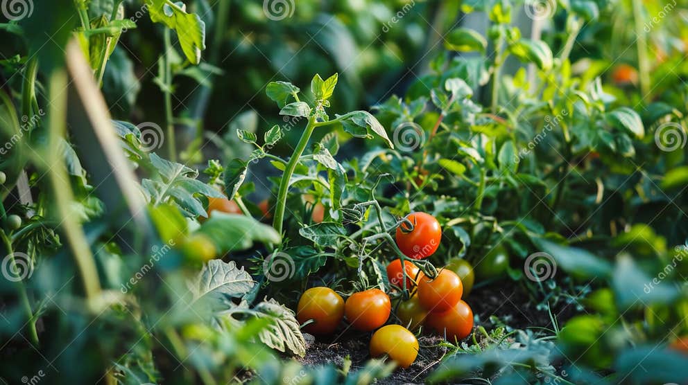 Group of Tomatoes Growing in Garden Stock Photo - Image of fresh, juicy ...