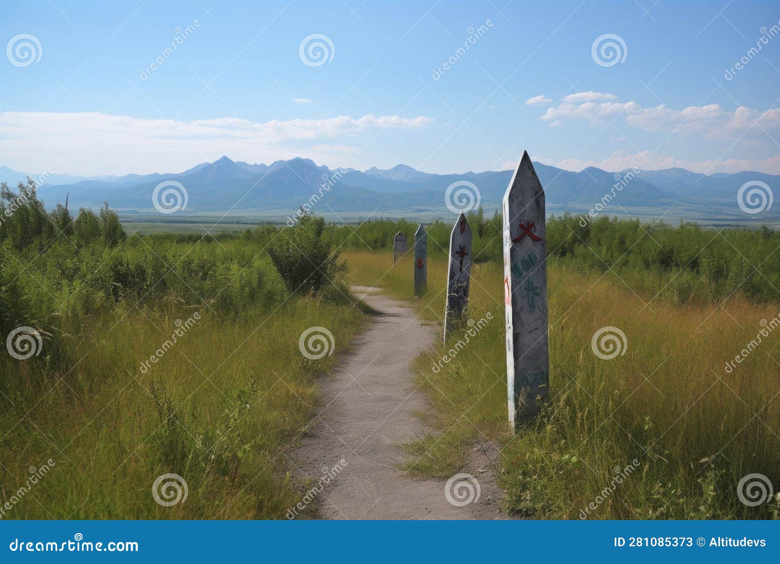 Multiple Trail Markers on a Long Hiking Path, with the View of ...