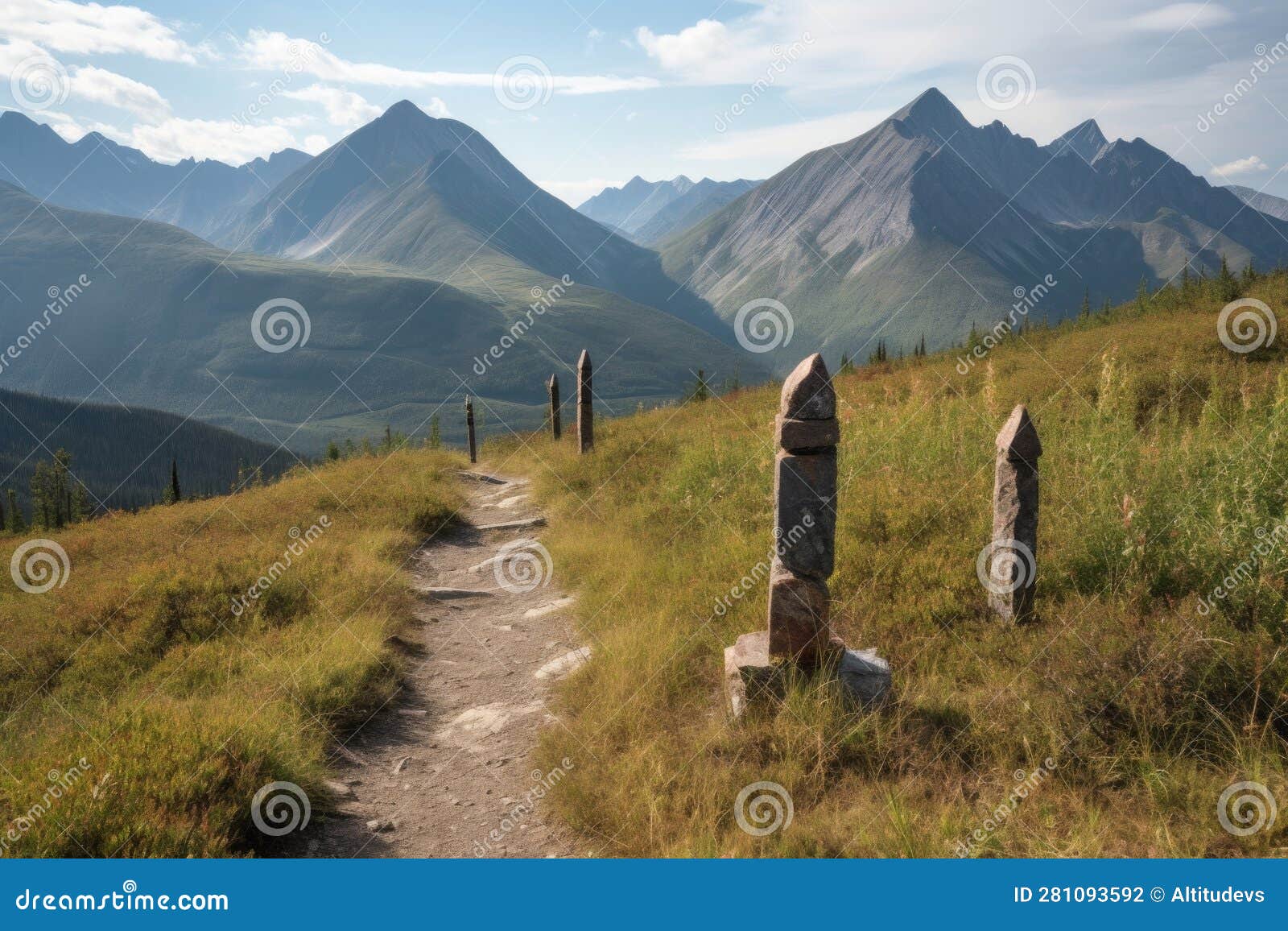 Multiple Trail Markers on a Long Hiking Path, with the View of ...