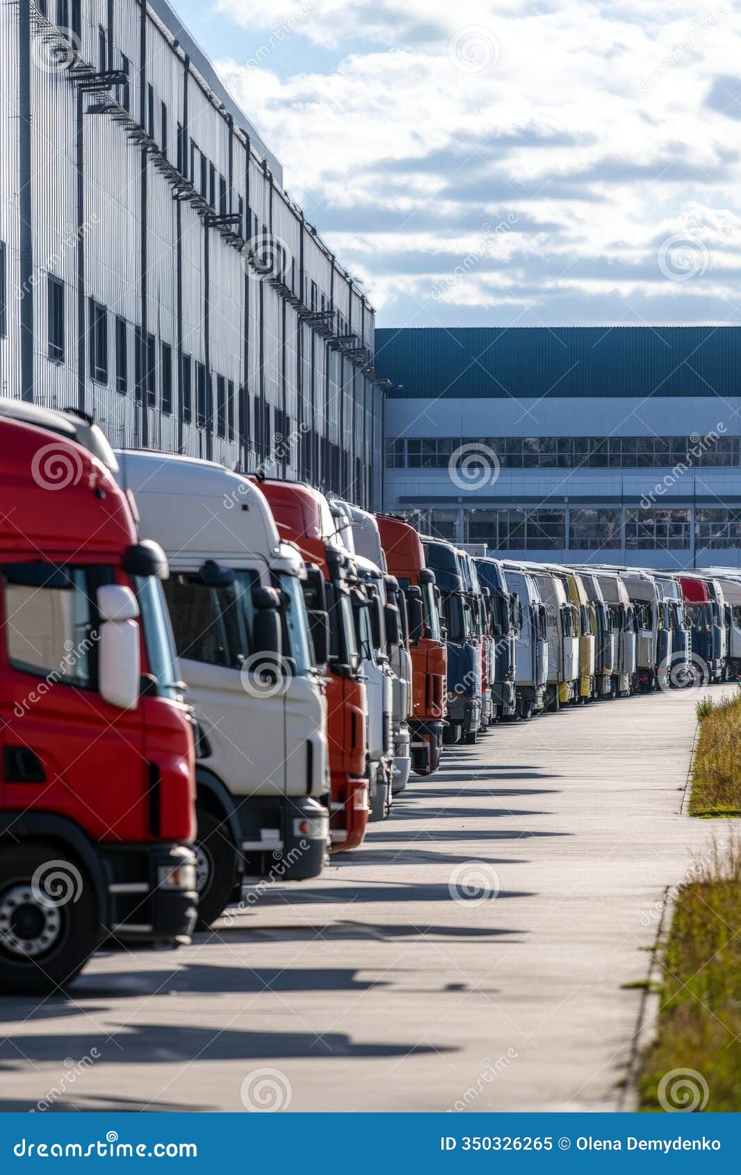 Multiple Trucks are Parked Neatly in Front of a Contemporary Warehouse ...