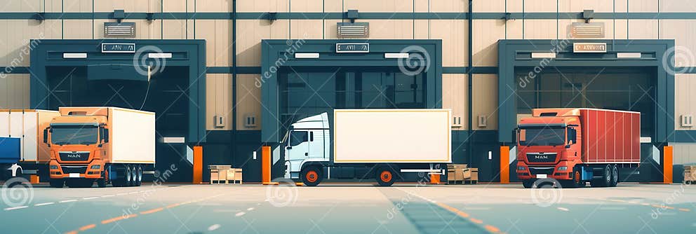 Multiple Trucks and Vans are Lined Up at the Warehouse, Waiting for ...