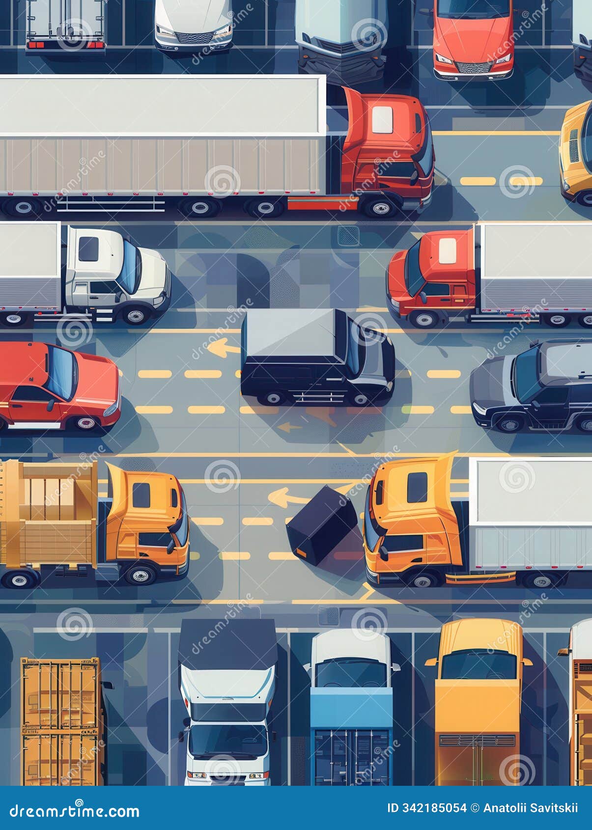 Multiple Trucks and Vans are Parked at a Warehouse, Ready for Loading ...