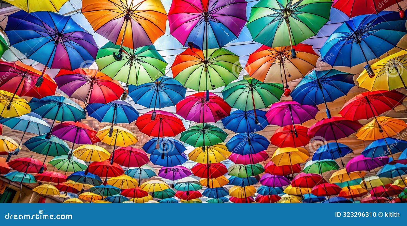 Multiple Umbrellas in Different Colors and Sizes Overhead Creating a ...