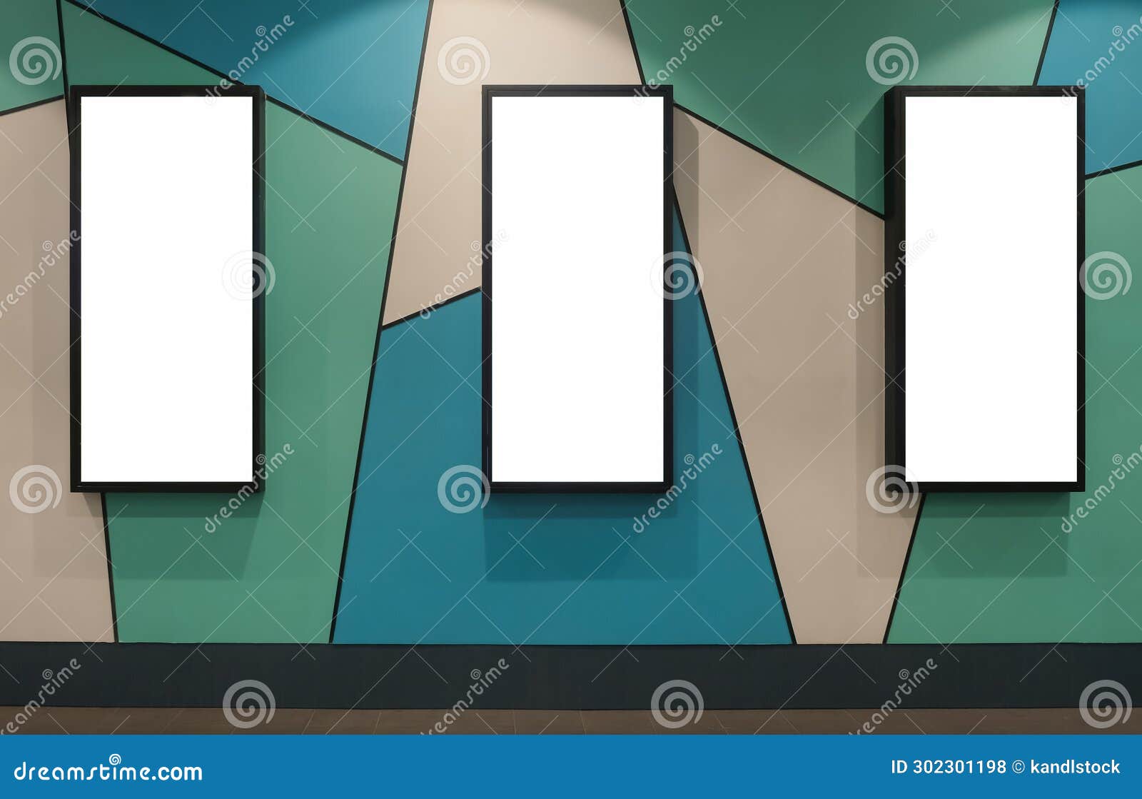 Multiple Vertical Advertising Blank Mockups on Patterned Wall. Indoors ...