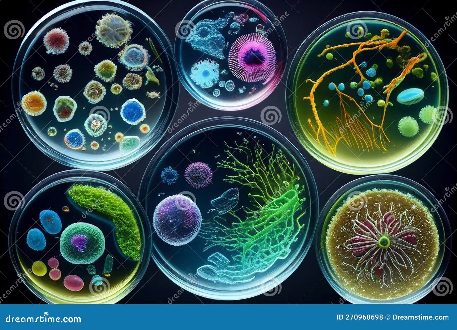 Multiple Viruses and Microbes in Petri Dishes. Generative AI Stock ...