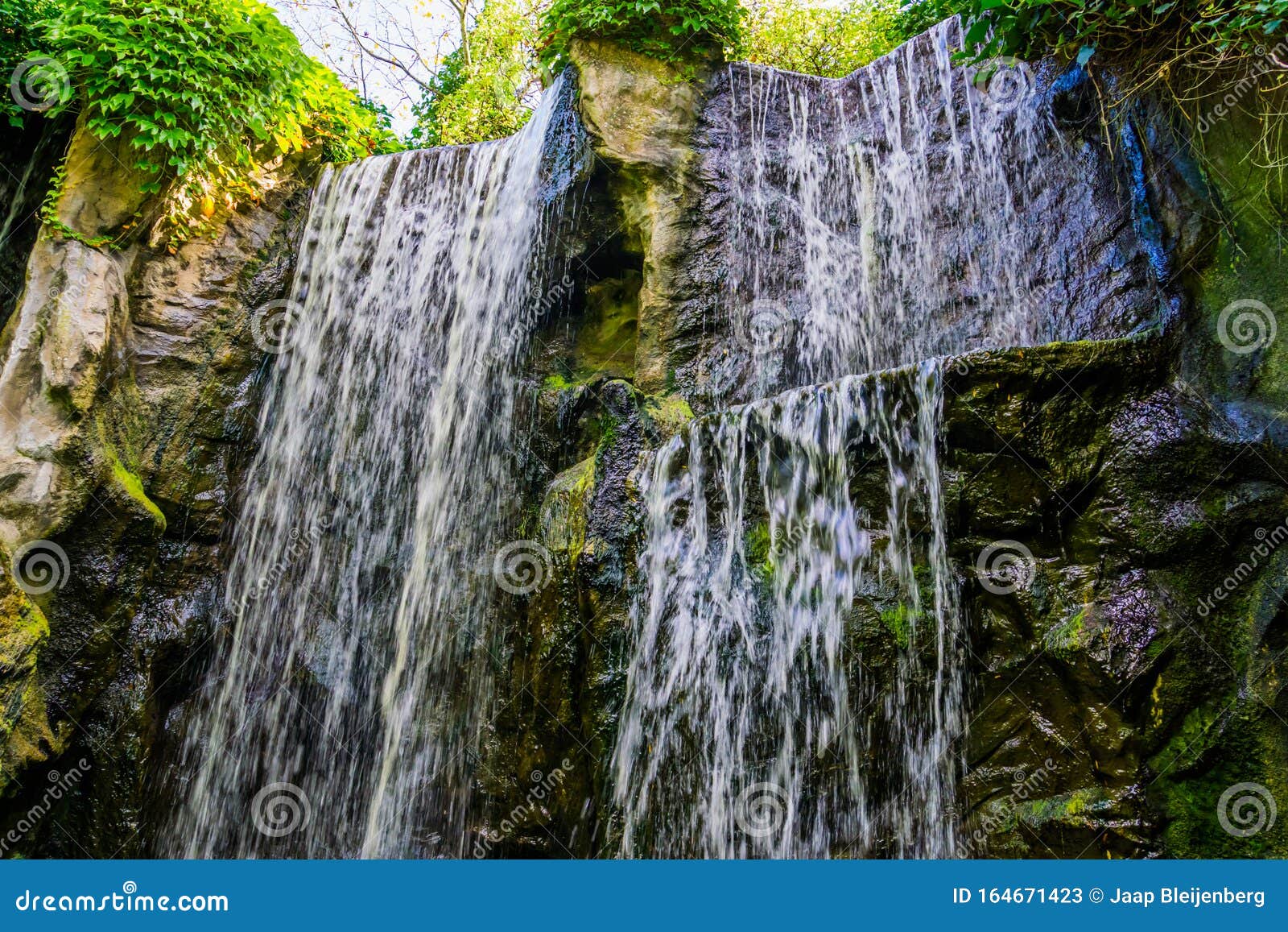 Multiple Waterfalls Streaming of a Big Rock Cliff in a Forest, Nature ...