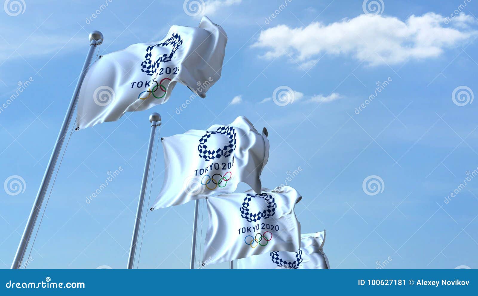 Multiple Waving Flags with 2020 Summer Olympics Logo. Editorial 3D ...