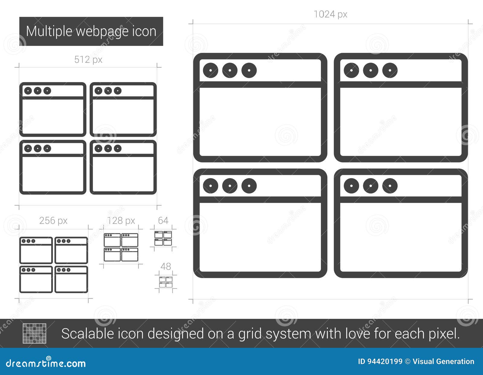 Multiple Webpage Line Icon. Stock Vector - Illustration of collection ...