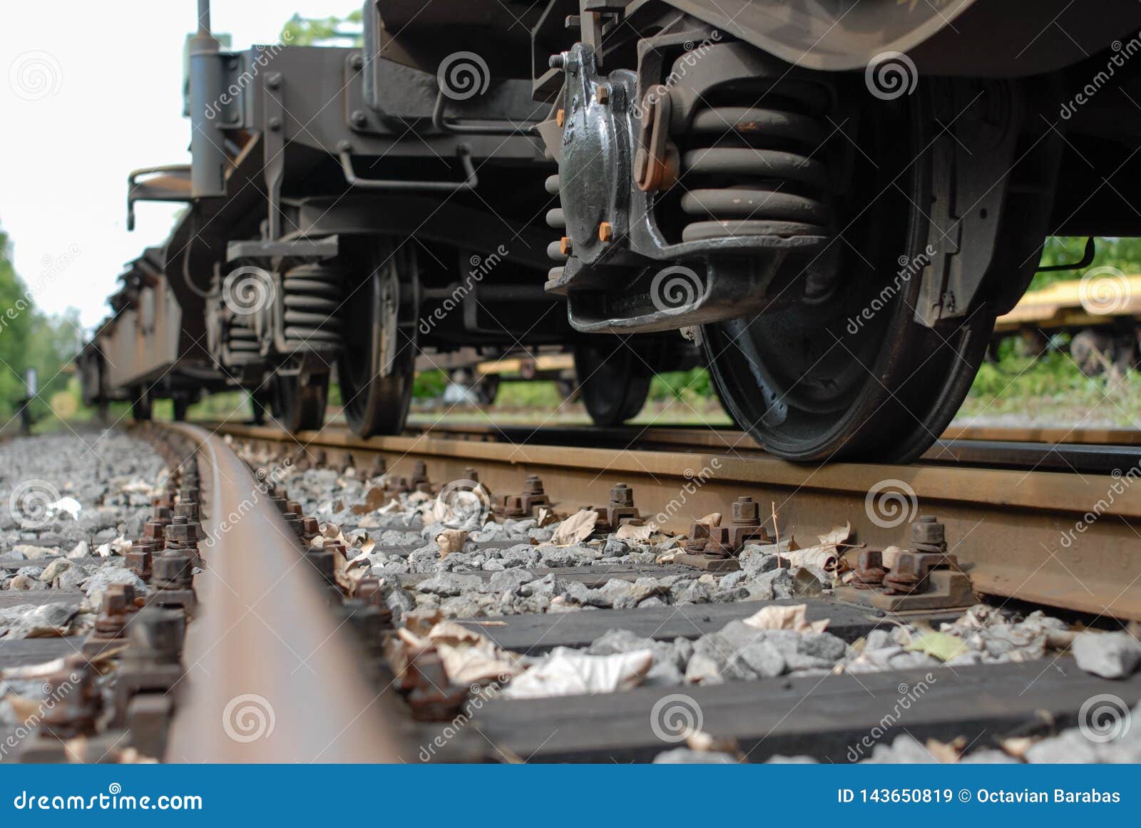 Wheels Of Train Wagon With Spring And Rail Stock Image - Image of road ...