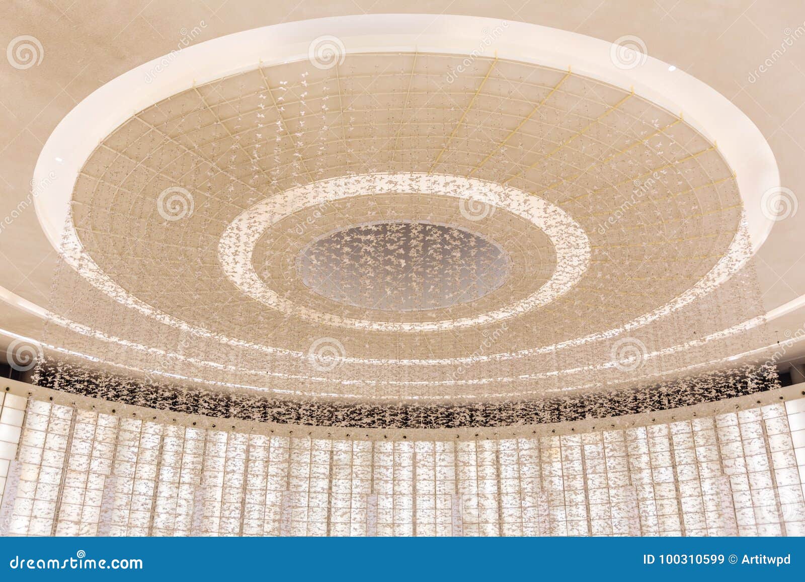 Multiple White Circle Ceiling with Lighting Inside Decorated with Tiny ...