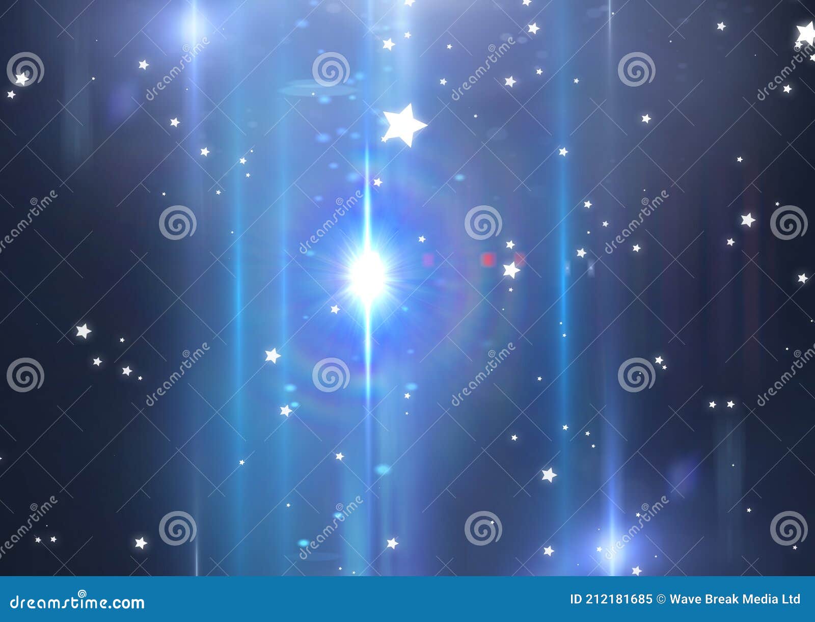 Multiple White Stars with Glowing Spots of Light on Blue Background ...