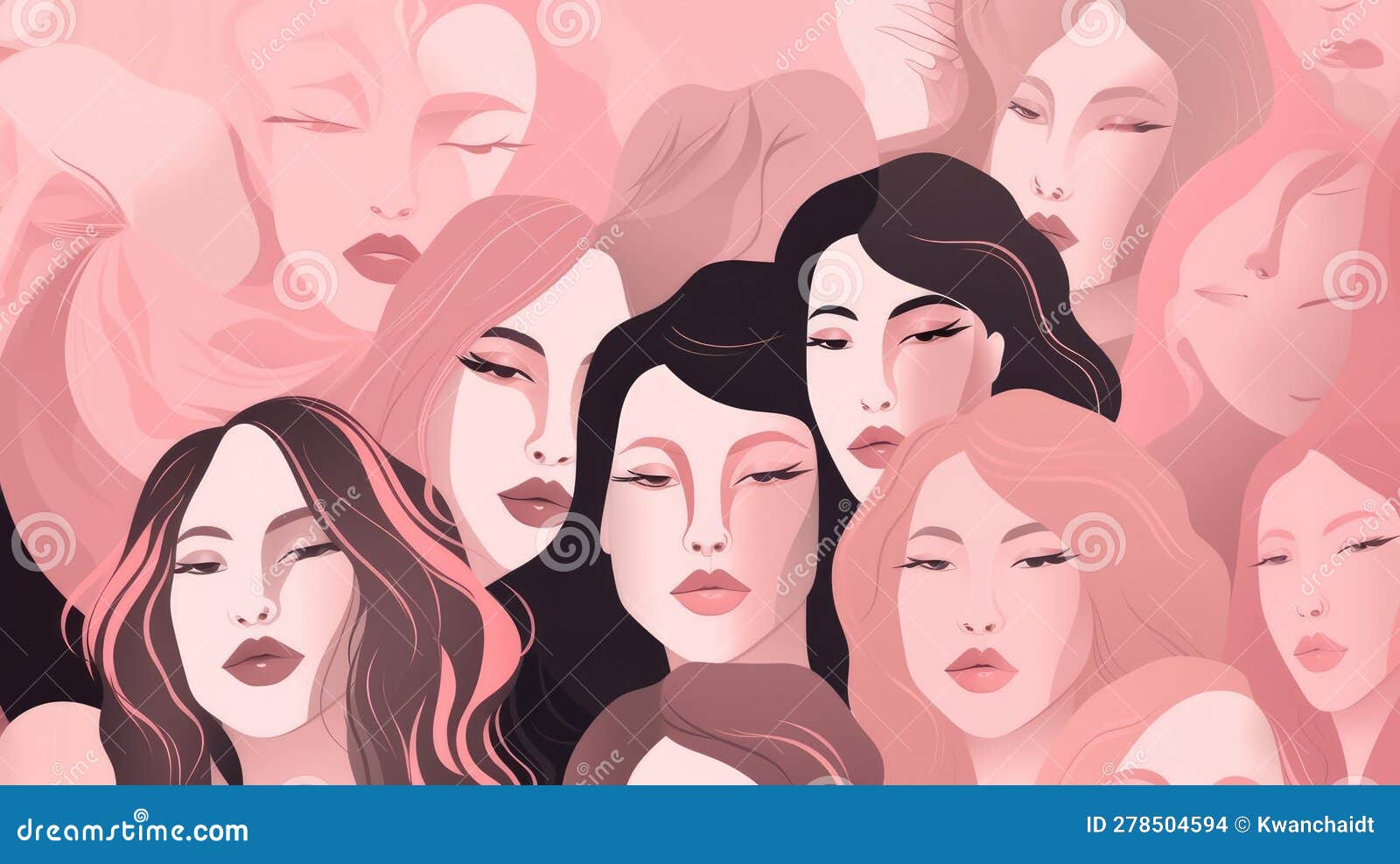 Multiple Women Faces in Warm Pink Tone , Generative AI Stock ...
