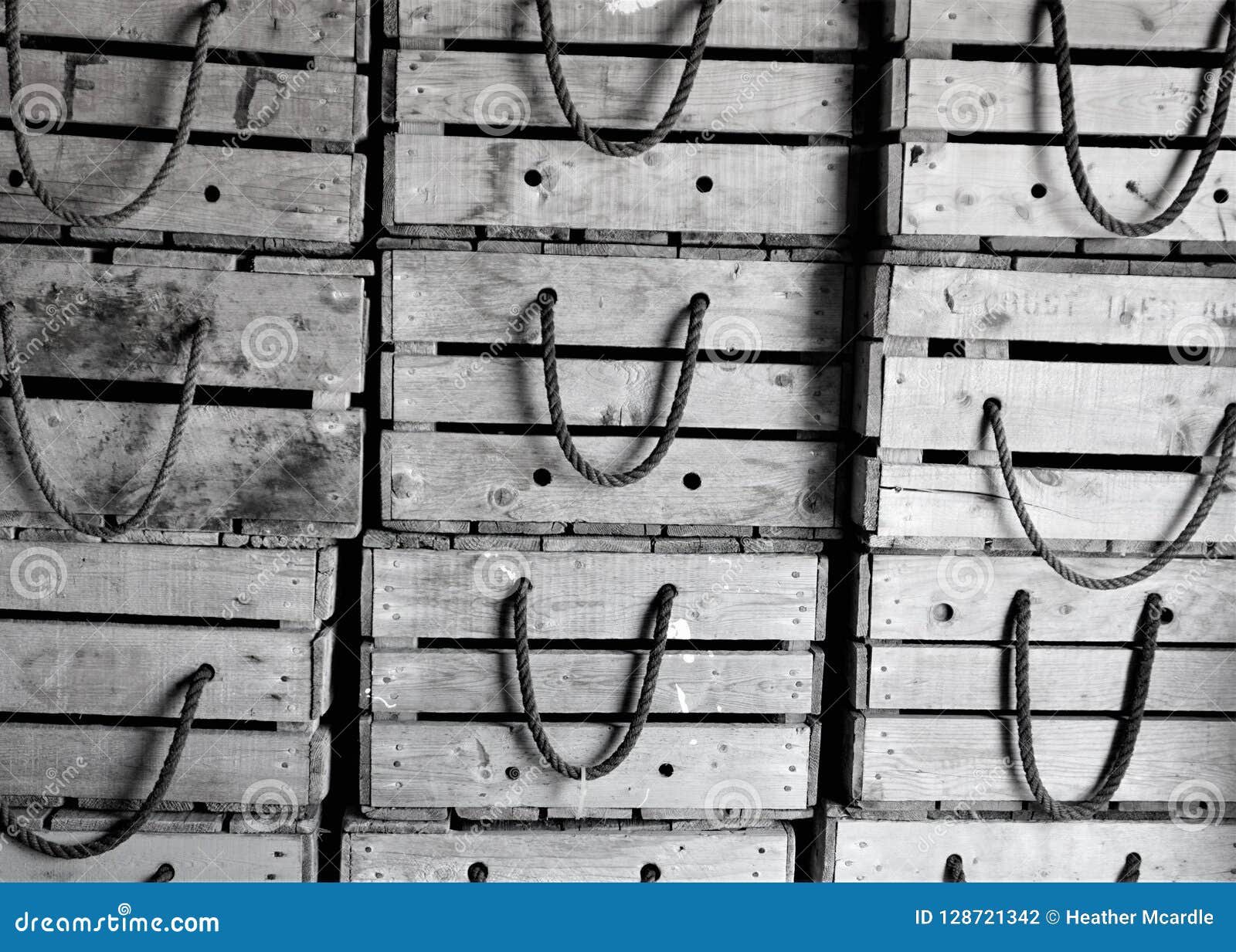 Wood Boxes with Rope Handles Stacked in Grid Stock Photo - Image of ...